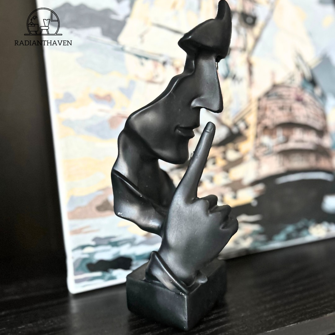 Black Human Face Head Statue, Abstract Human Face Sculpture, Office ...