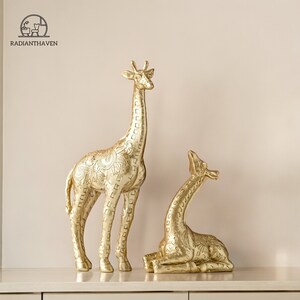 Golden Statue Art Craft, Resin Figurine 2pcs Set Giraffe Ornament ...