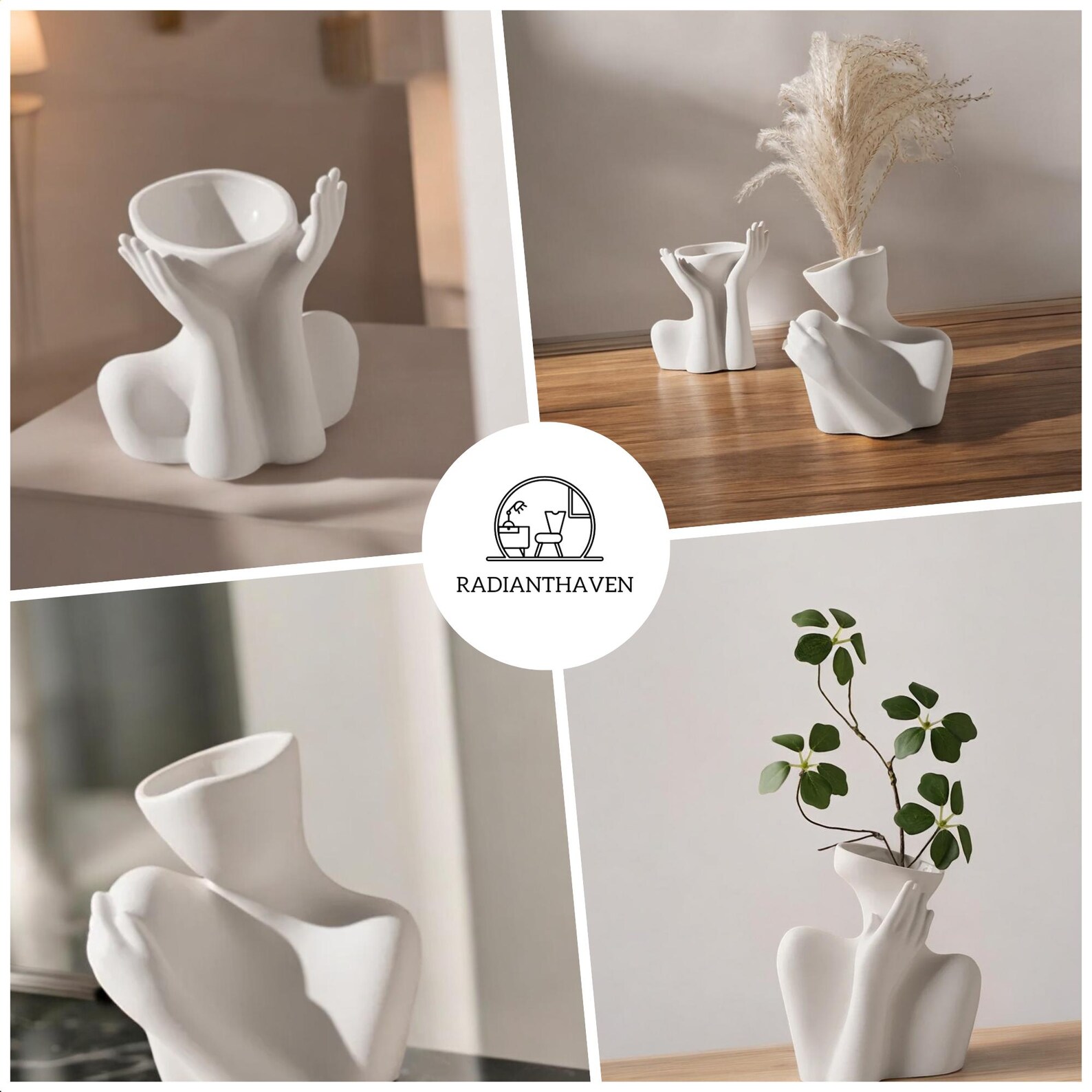 Ceramic Human Body Art Flower Vase Cortaderia Selloana Container Nordic ...