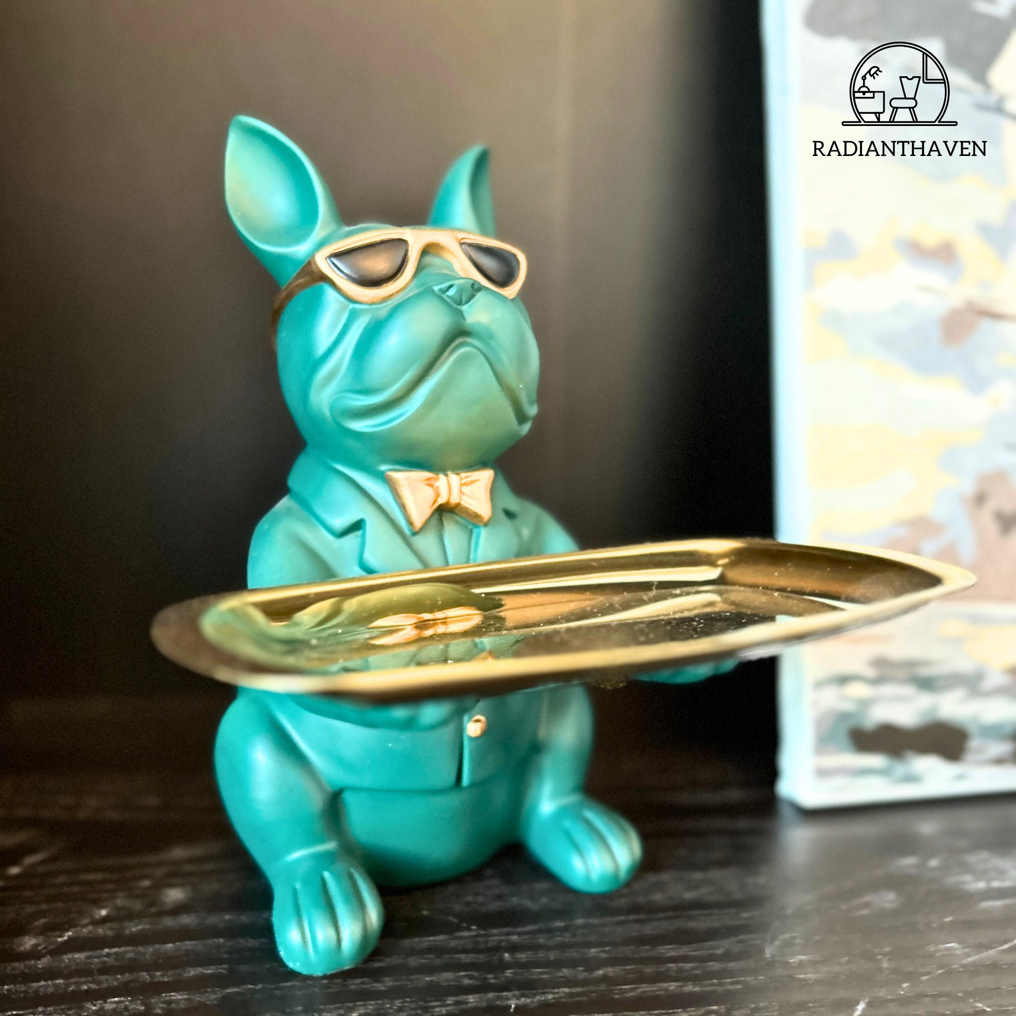 Resin Bulldog Statue With Two Storage Trays, Strange Key Holder Set ...