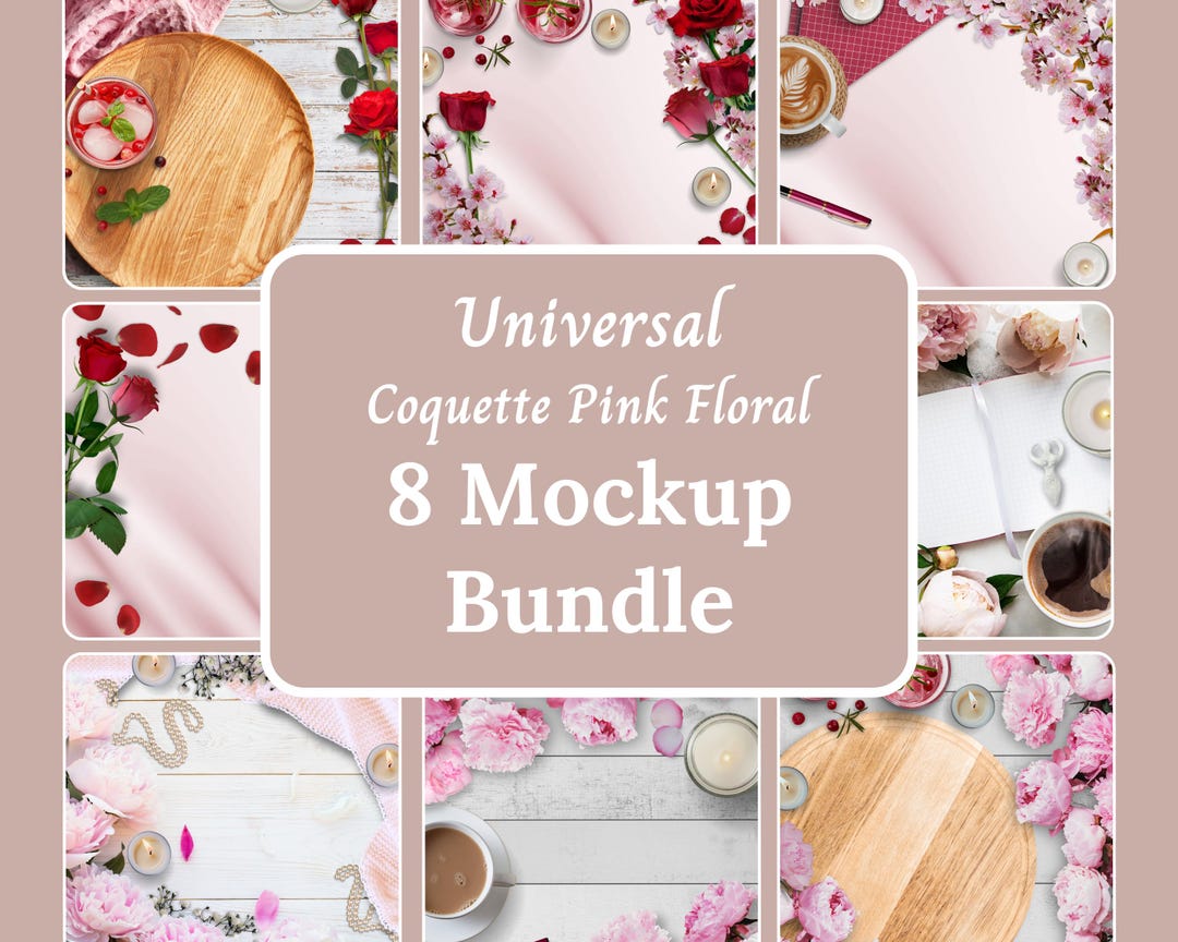Pink Coquette Background Product Flat Lay Mockup Bundle is Perfect for ...