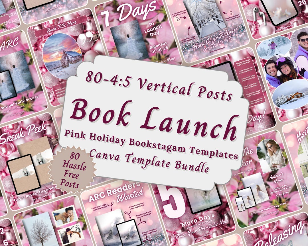 Pastel Pink Christmas Book Launch Bookstagram Template Bundle, Bookish ...