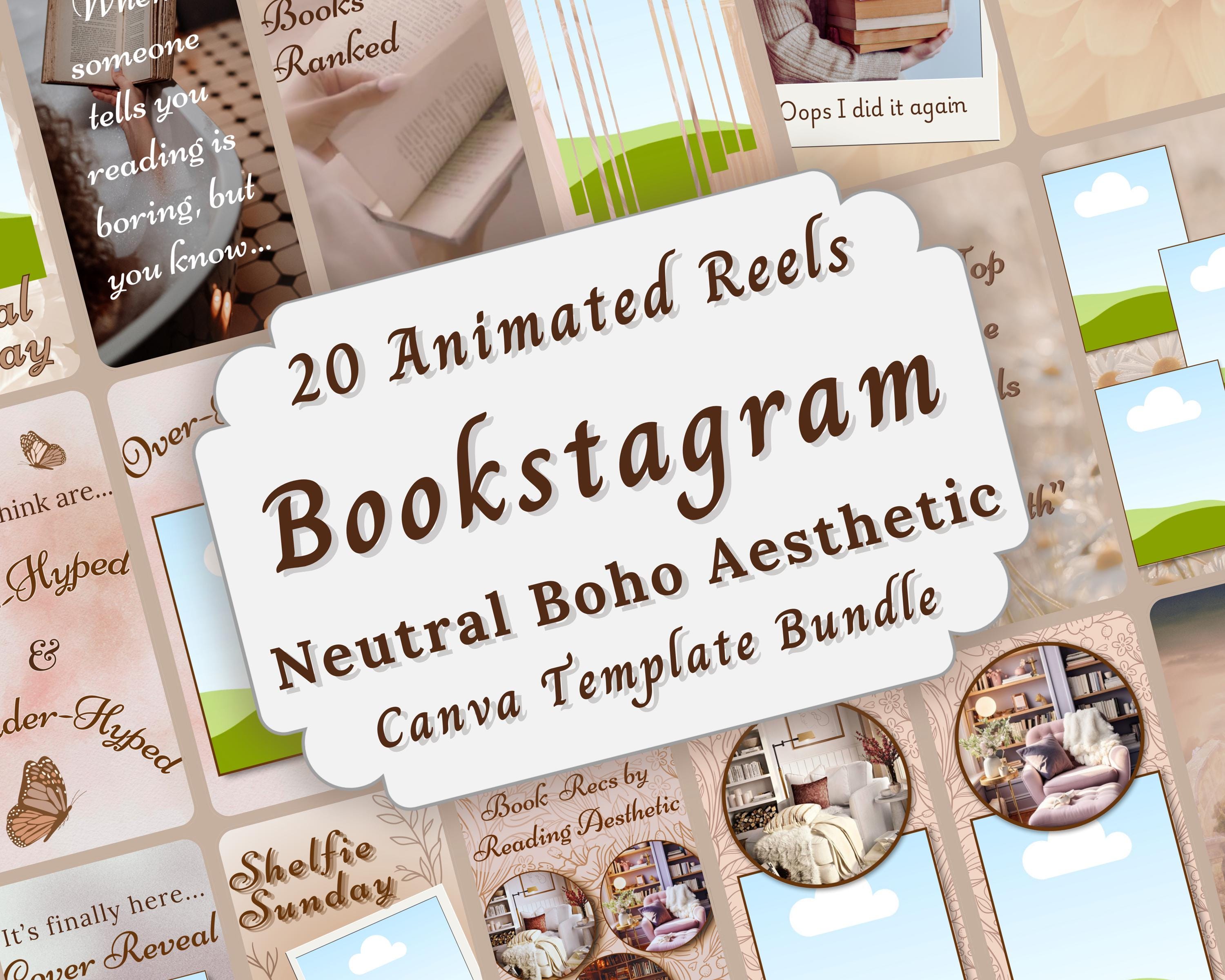 Neutral Aesthetic Bookstagram Reel Templates Bundle, Bookish Editable ...