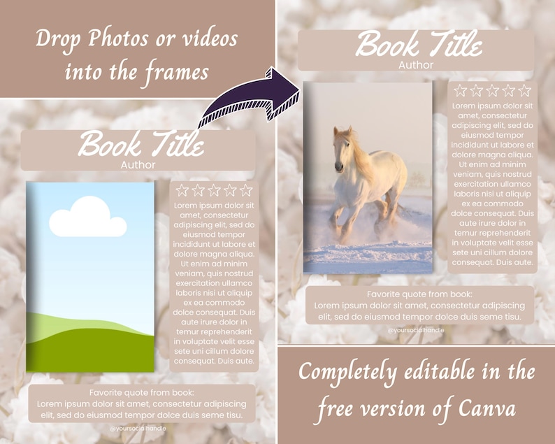 Neutral Boho Book Review Bookstagram Template Bundle, Cozy Romance ...