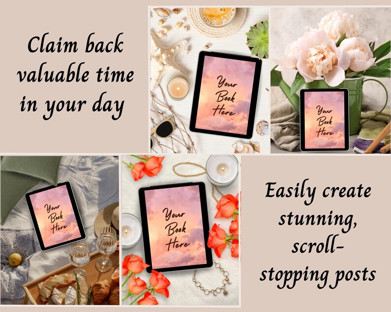 Neutral Aesthetic Rectangle Book Mockup Bundle, Bookstagram Cozy ...