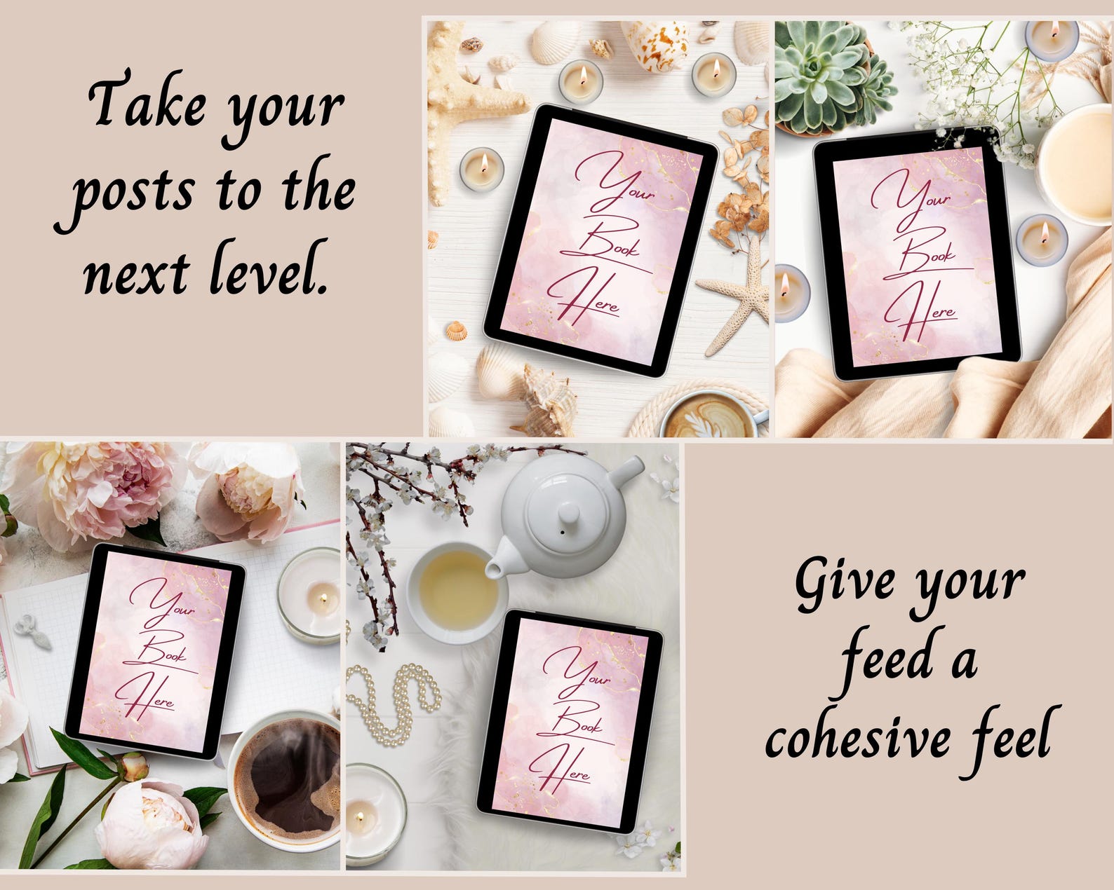 Neutral Aesthetic Rectangle Book Mockup Bundle, Bookstagram Cozy ...