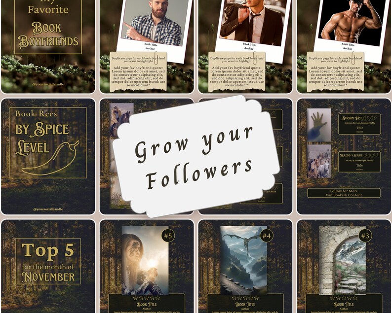 Goblincore Carousel Post Bookstagram Template Bundle, Dark Cottagecore ...