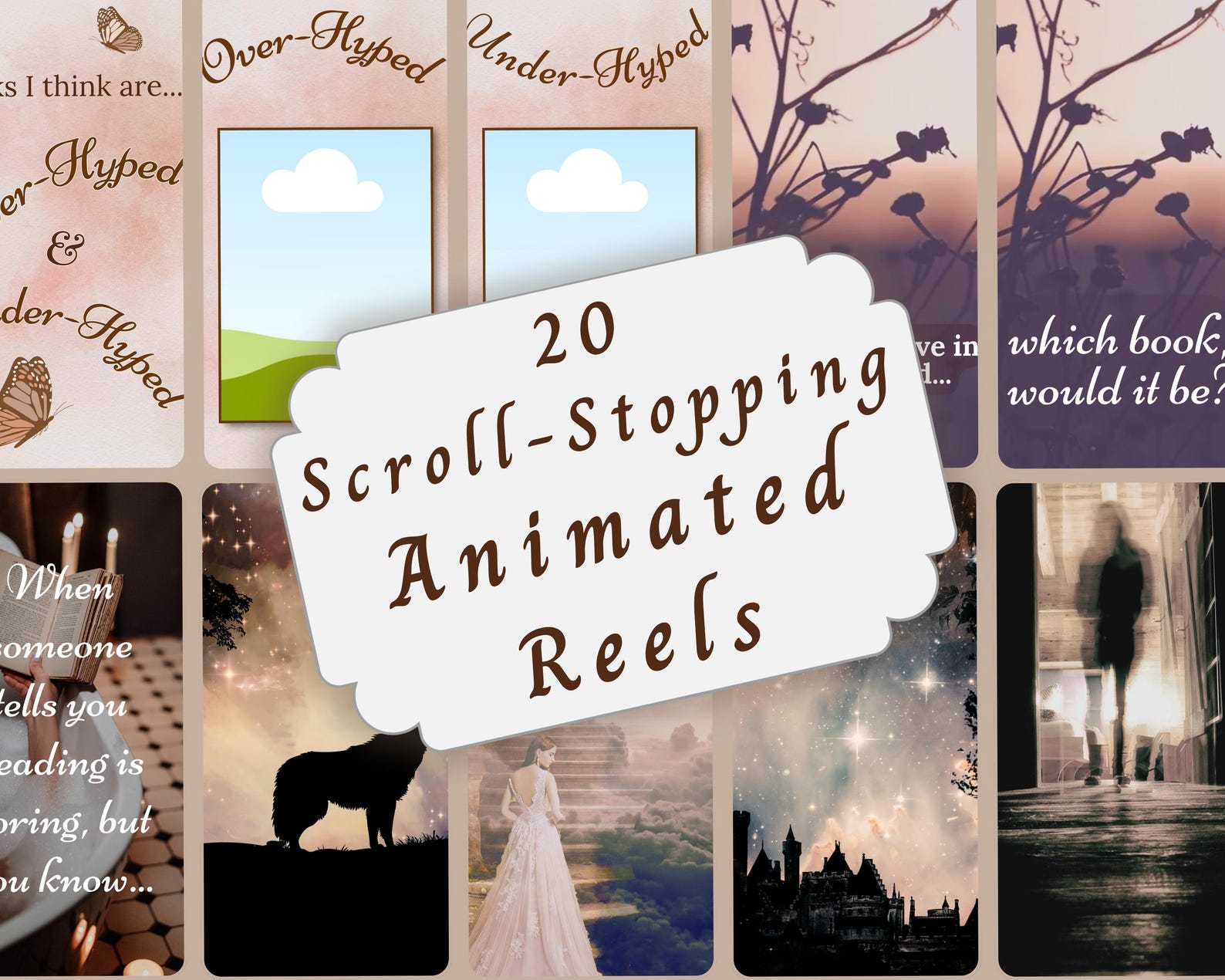 Neutral Aesthetic Bookstagram Reel Templates Bundle, Bookish Editable ...
