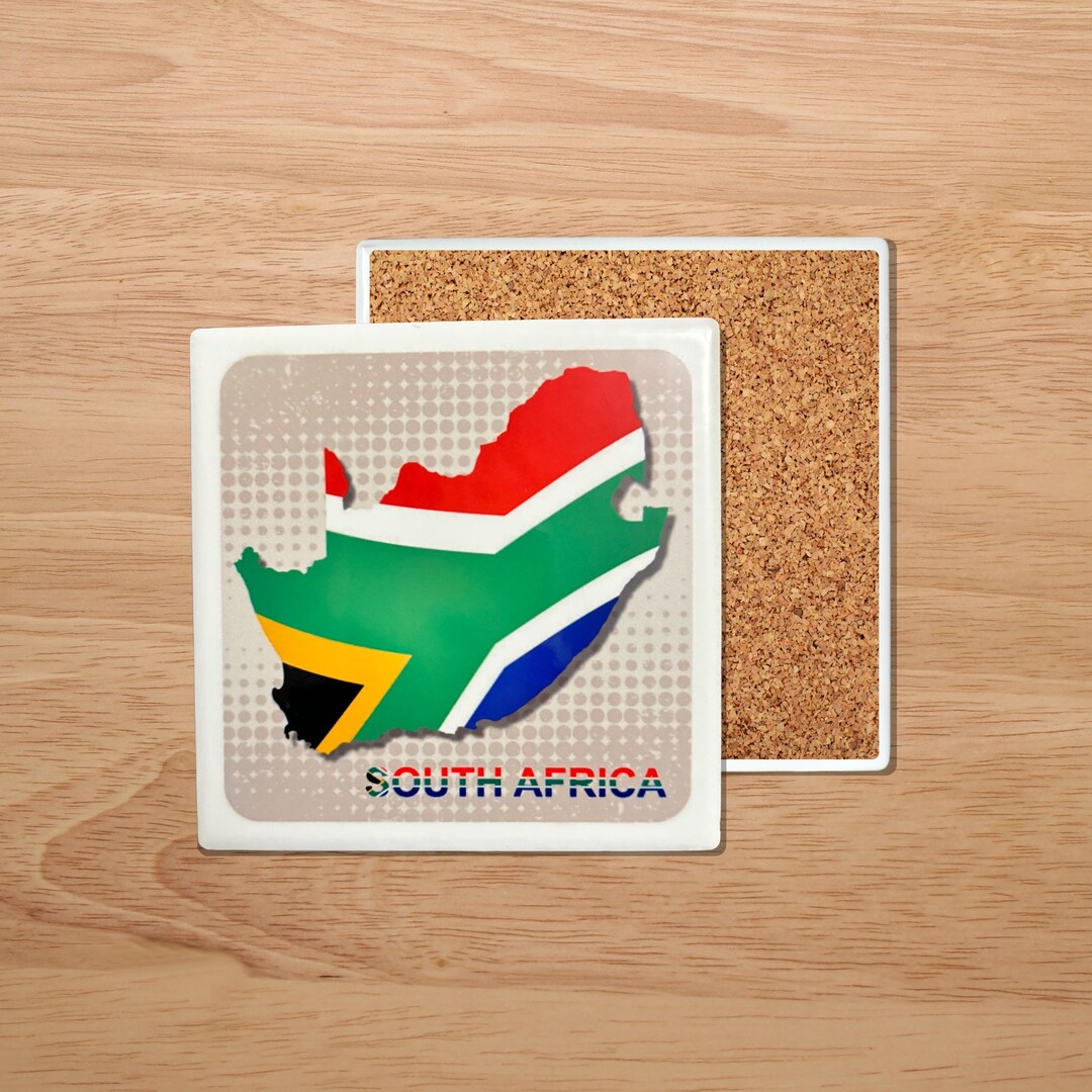 South Africa Gifts, Flag Map Coaster, Ceramic Drink Coaster With Cork ...