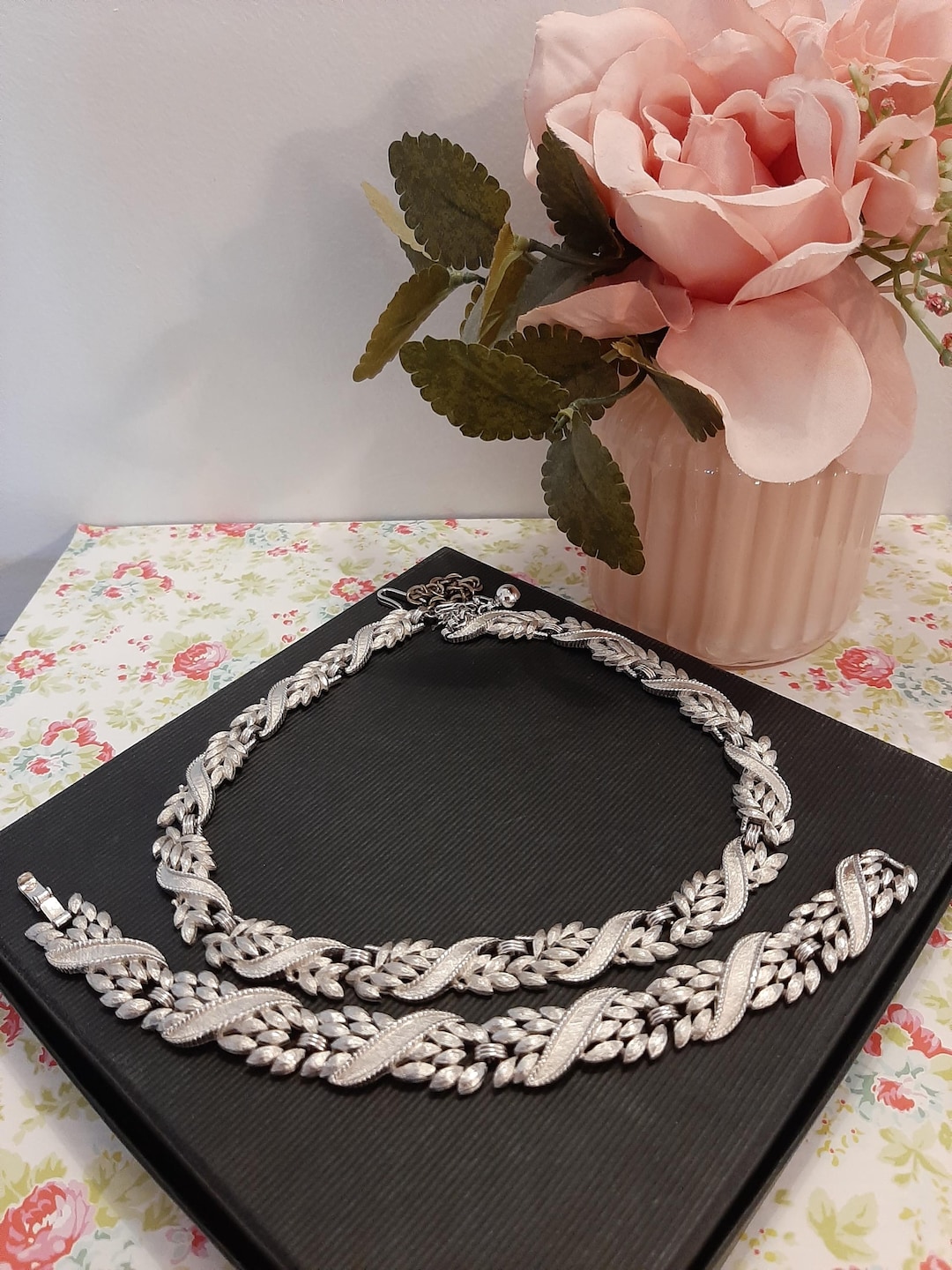 Trifari Crown Trifari Silver Tone Leaf Design Set, Necklace and ...