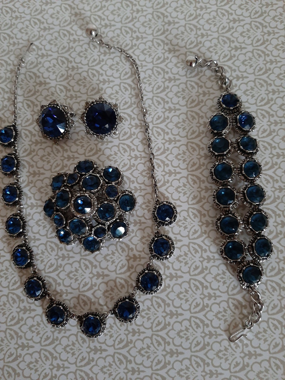 Elizabeth Reimer, Arcansas Sapphire Glass Set, Necklace, Earrings ...