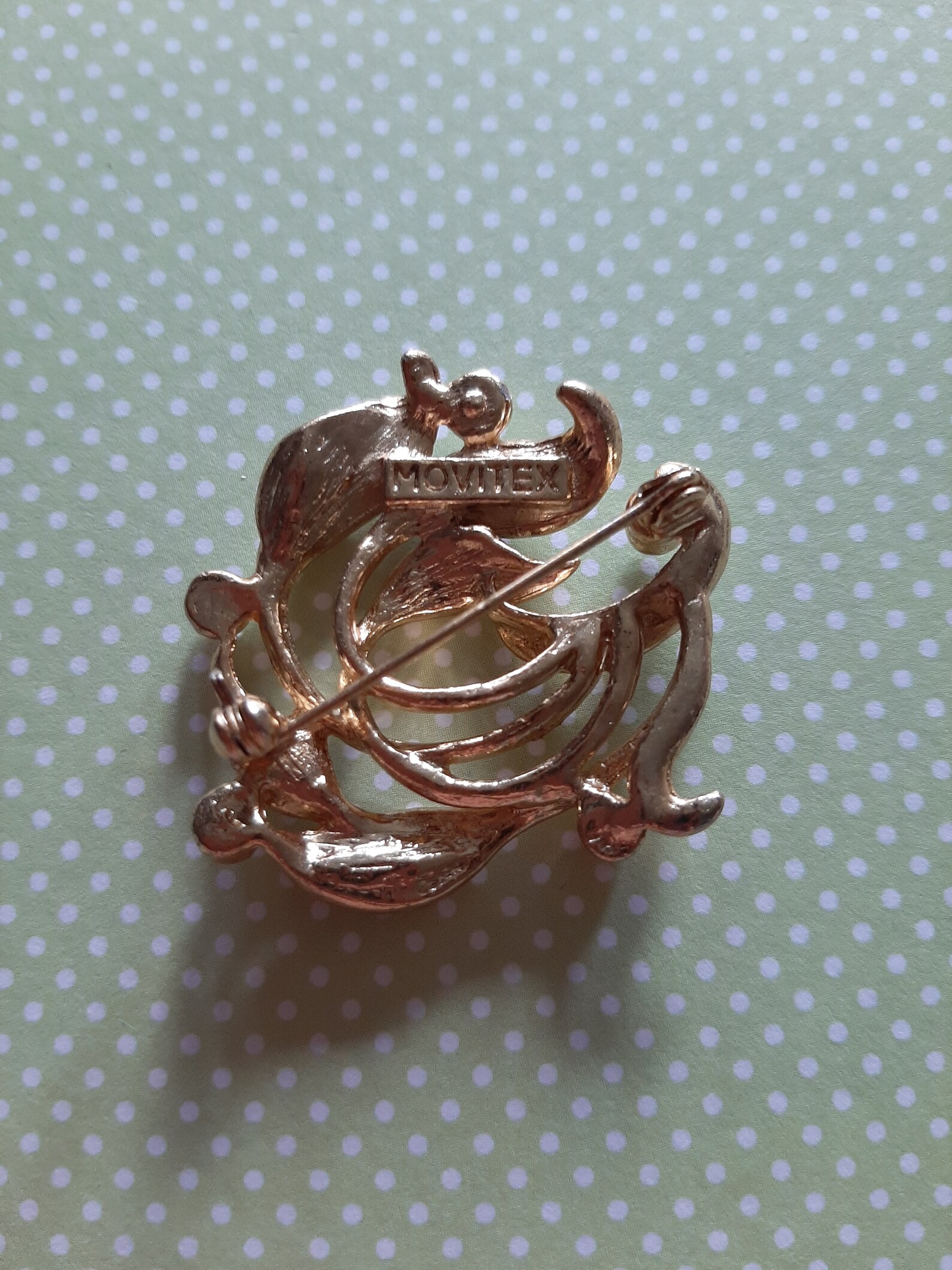 Movitex Vintage Gold Tone Brooch With Silver Tone Leaf and Diamante ...