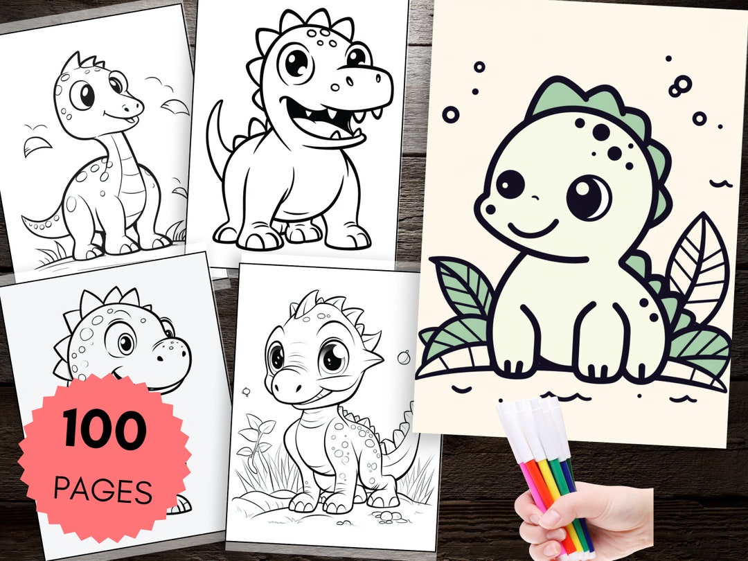 100 Easy Dinosaur Coloring Pages for Kids Toddlers Preschoolers ...