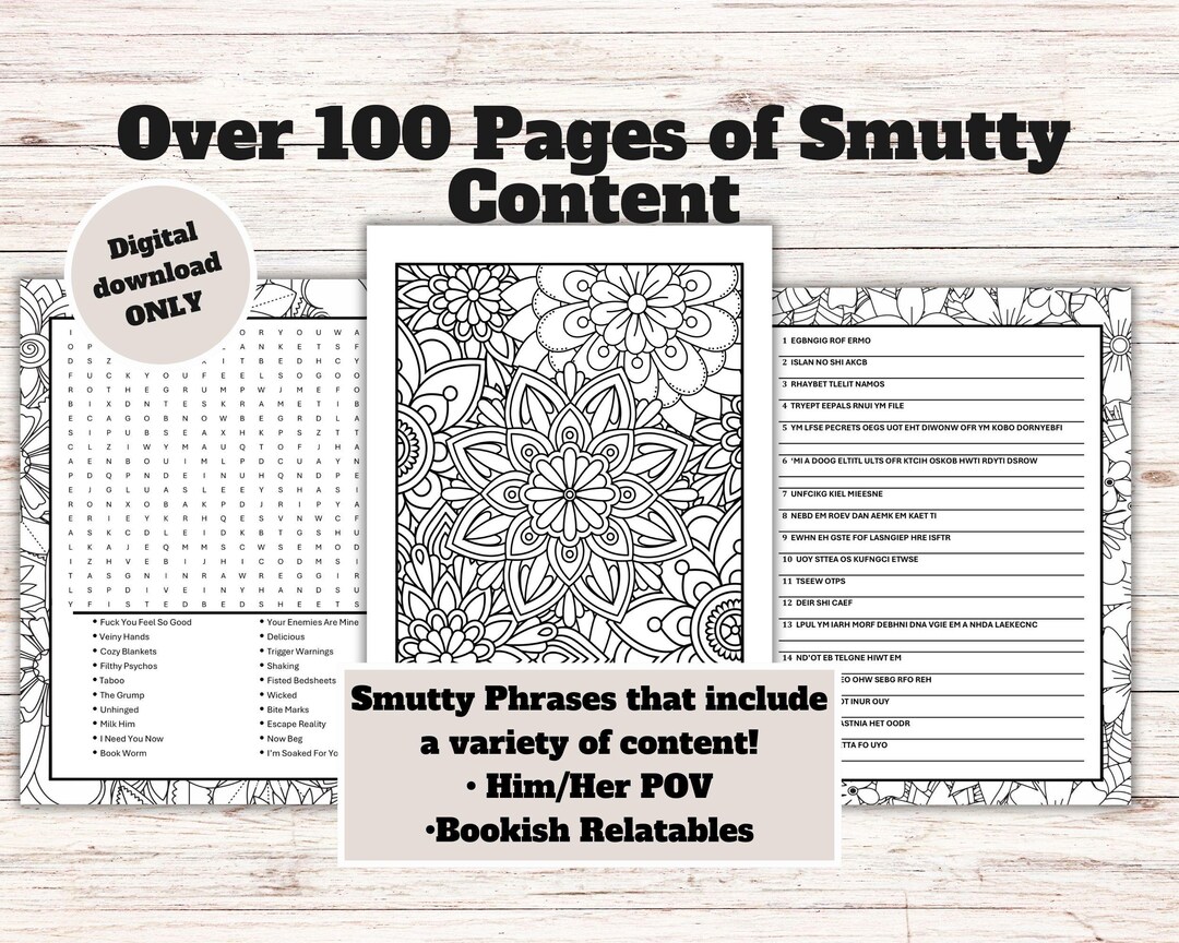 Over 100 Smutty Pages, Colouring Sheets, Adult Coloring, Bookish, Smut ...