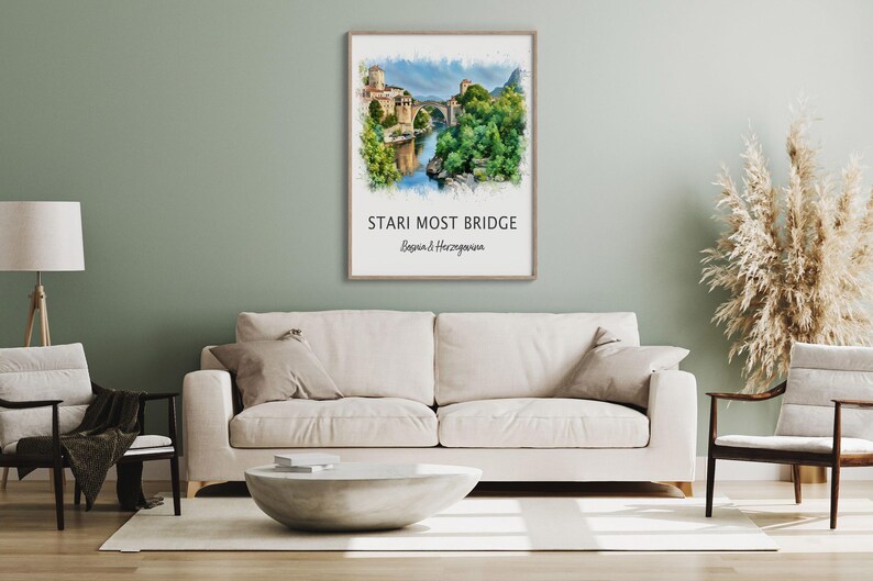 Stari Most Bridge Travel Poster, Bosnia and Herzegovina Traditional ...