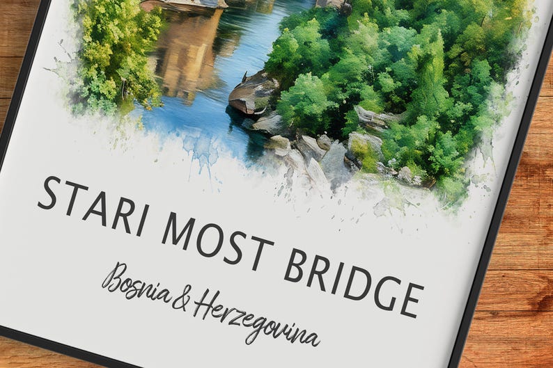 Stari Most Bridge Travel Poster, Bosnia and Herzegovina Traditional ...