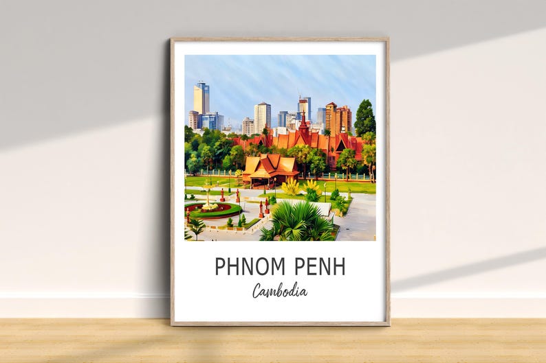 Phnom Penh Travel Print, Cambodia Traditional Poster, Vacation Wall Art ...