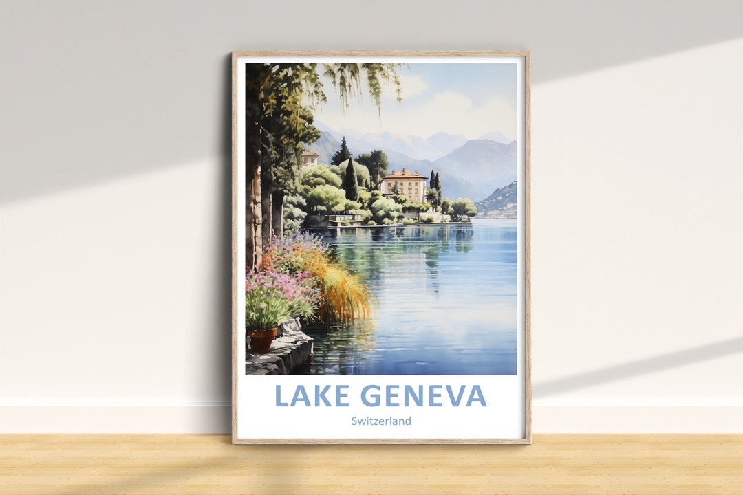 Lake Geneva Digital Download, Lake Geneva Travel Poster, Swiss ...