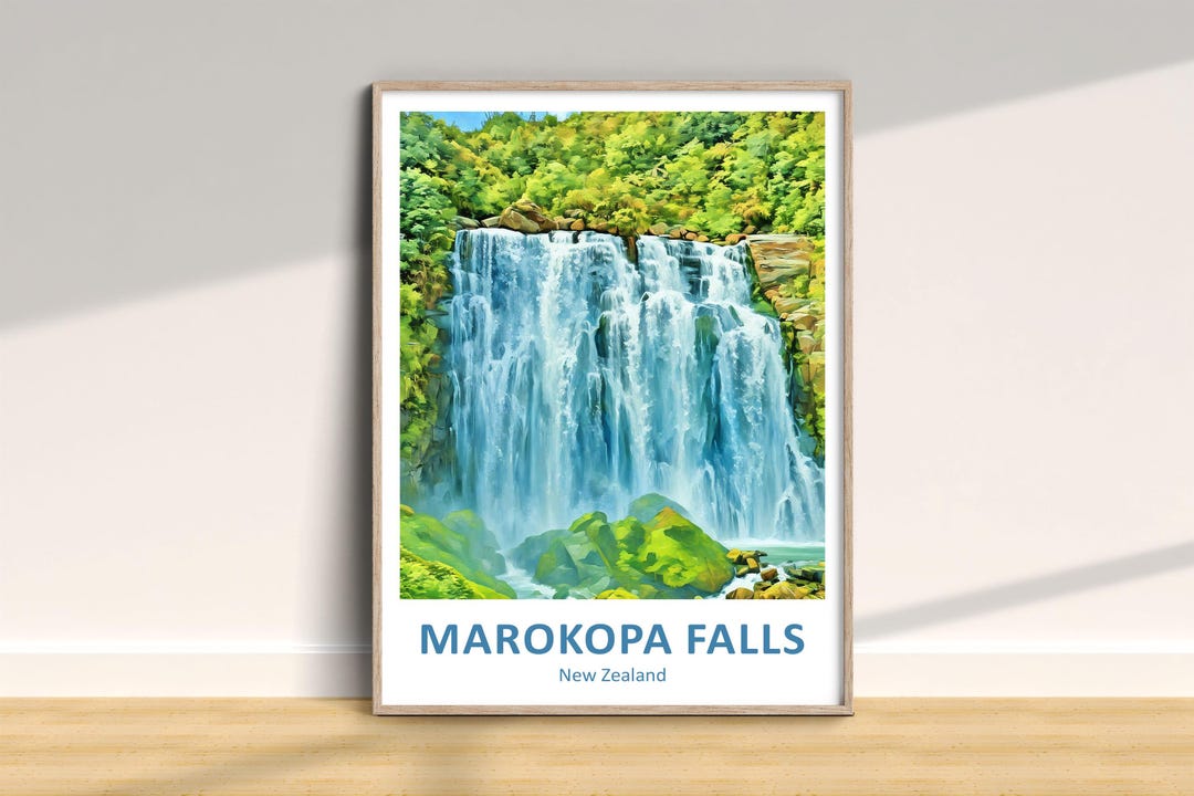 Marokopa Falls Print, New Zealand Traditional Poster, Vacation Wall Art ...