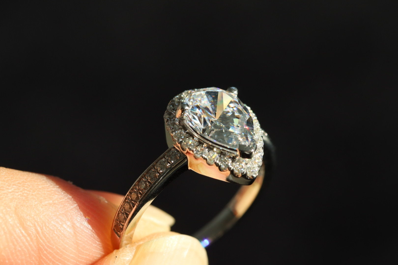 3 Carat Pear Cut Colorless Halo Lab Grown Diamond Engagement Ring ...