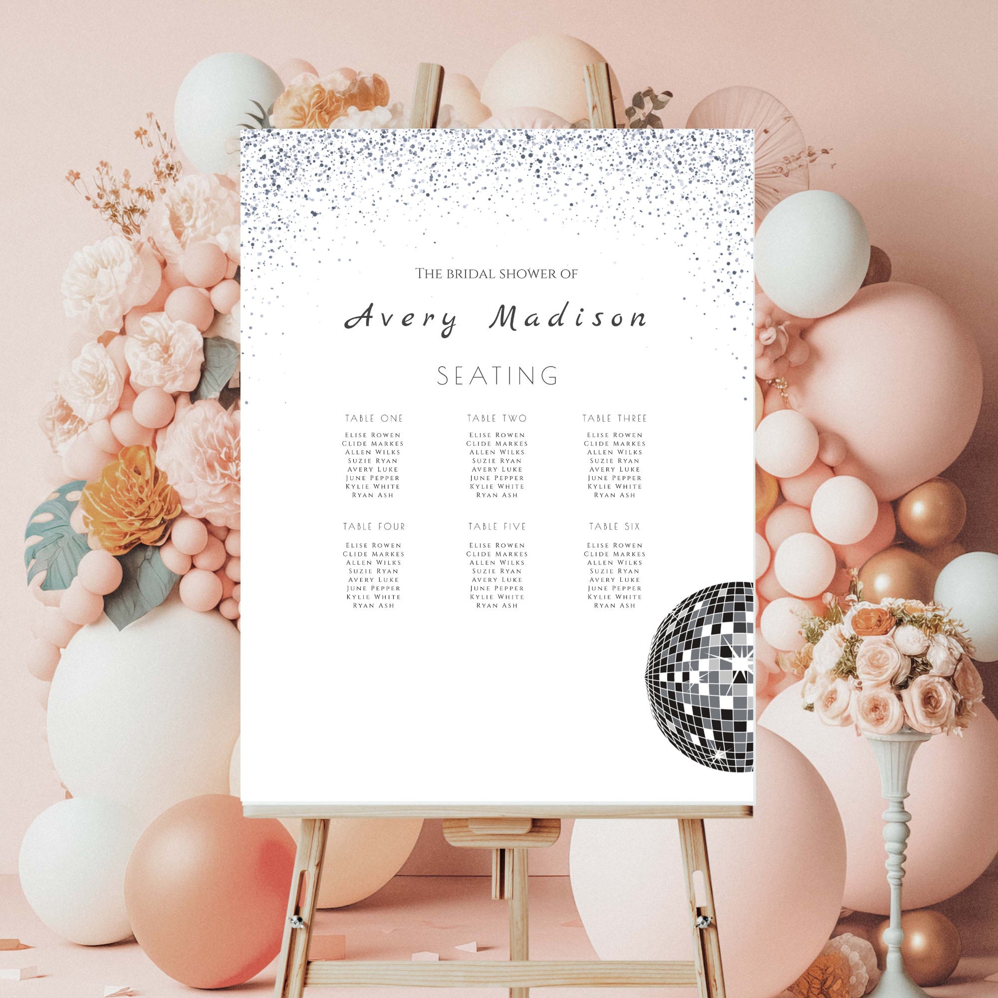 Disco Bridal Shower Seating Chart Template: Editable Printable (instant ...