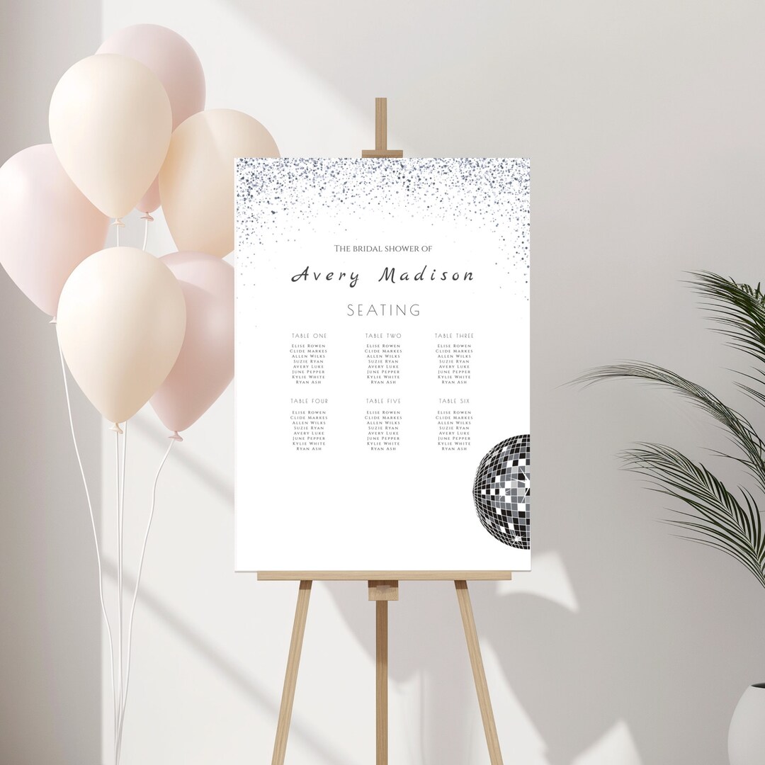 Disco Bridal Shower Seating Chart Template: Editable Printable (instant ...