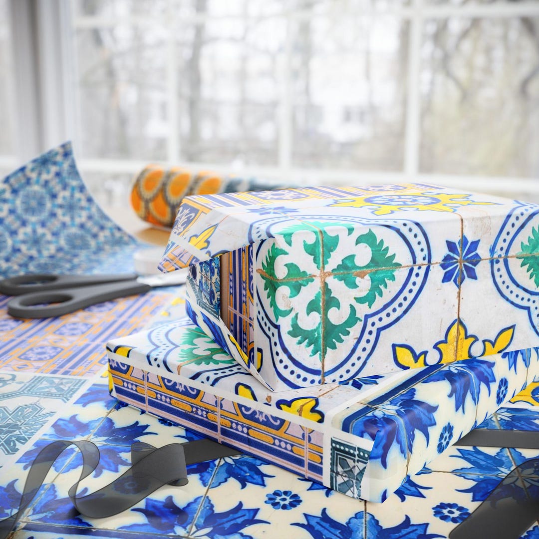 Portugal Tiles Gift Wrap Azulejos Wrapping Paper Colorful Gift Wrap ...