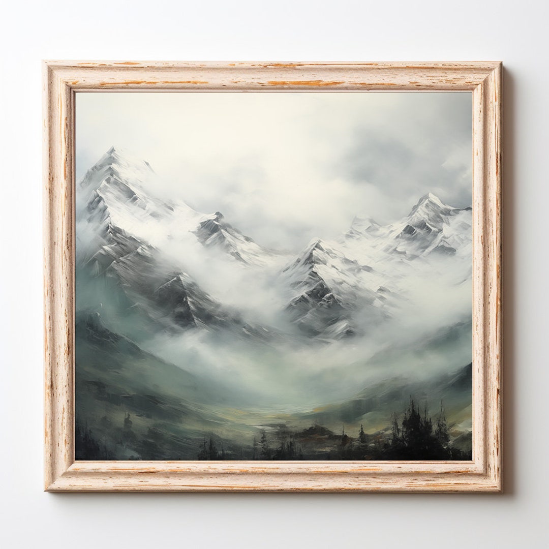 Snowy | Retro | Andes Mountains | Oil Painting | Digital Art | Vintage ...