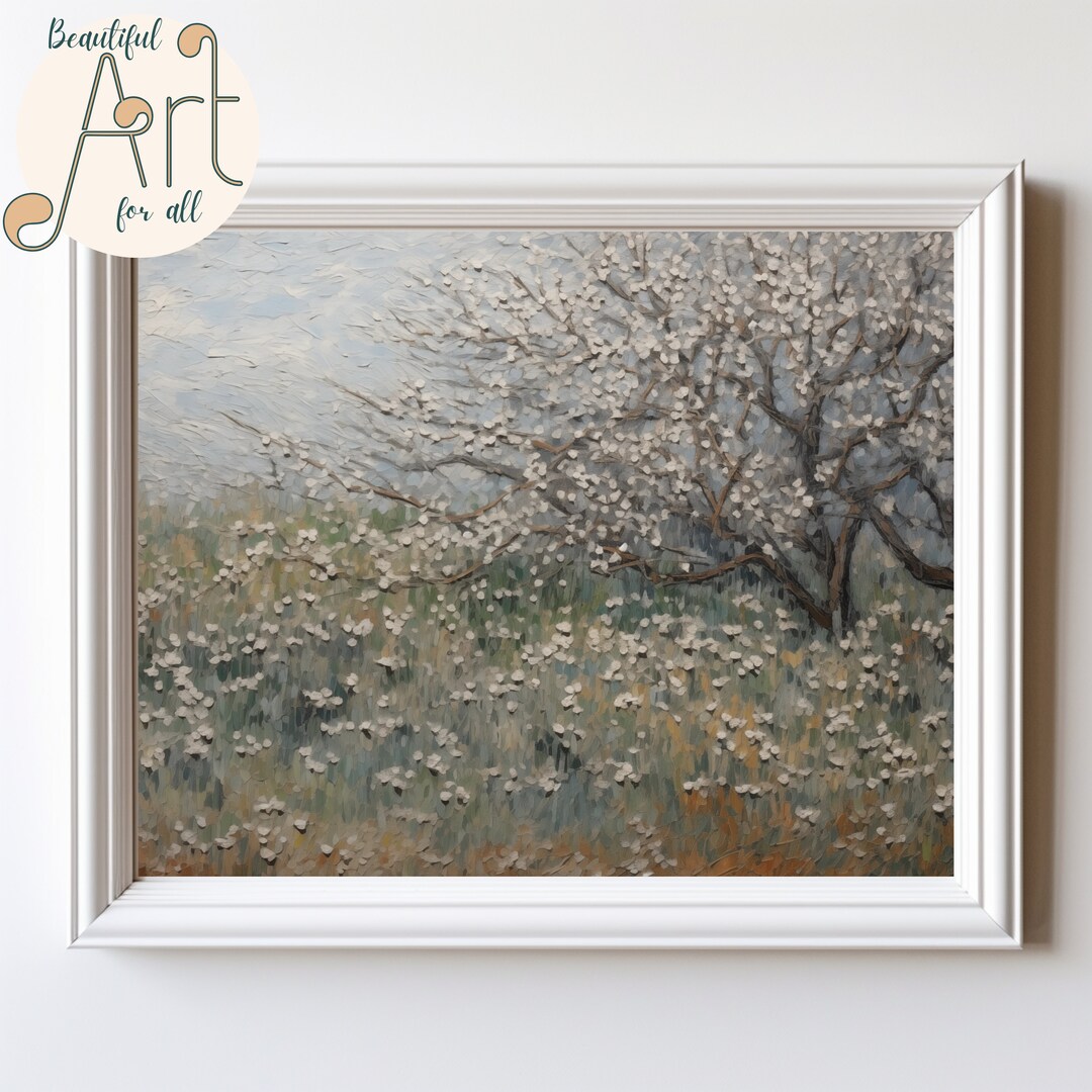 Printable Pointillism Spring Landscape Antique Tree Painting Rustic ...