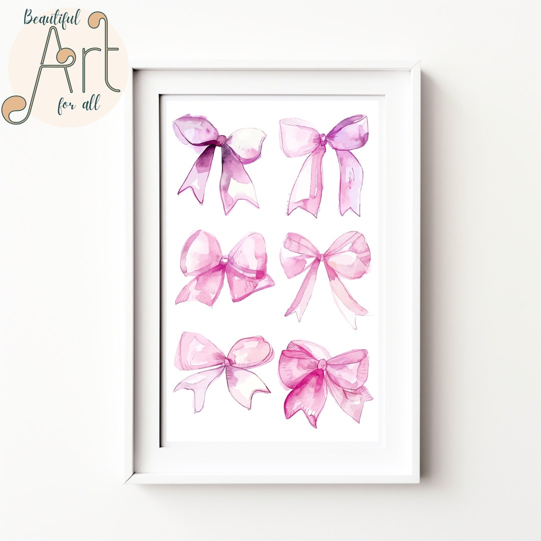 Pink Bows Coquette Print Balletcore Poster Printable Girley Water Color ...