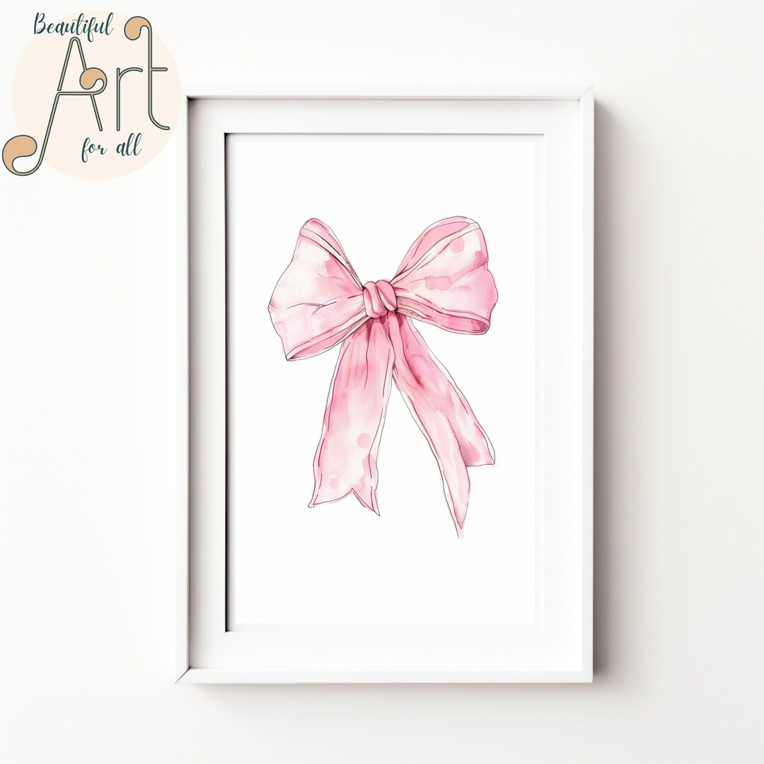 Pink Bow Coquette Print Balletcore Girley Poster Printable Water Color ...