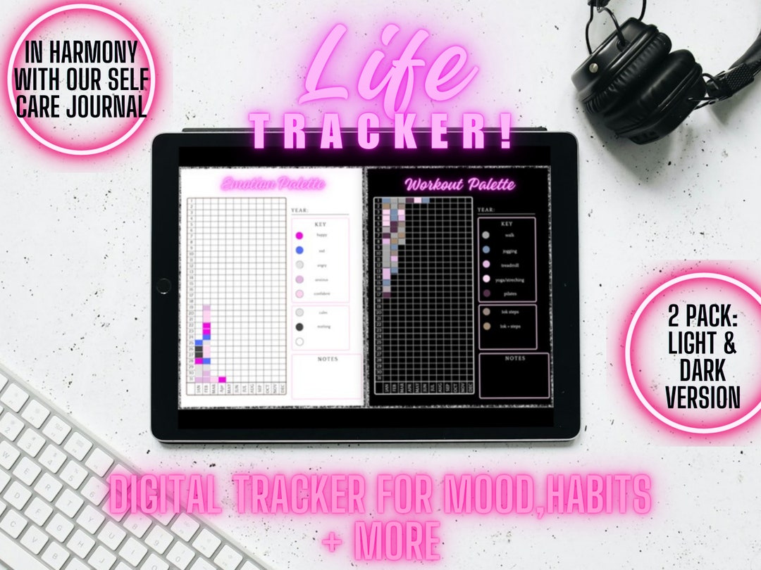 Neon Glow Digital Life Habit Tracker Bundle Emotions, Habits, Sleep ...