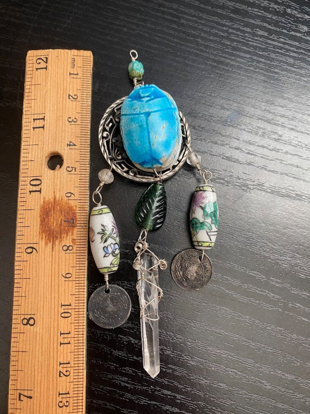 Blue Scarab Pendant With Water Lily Beads - Etsy