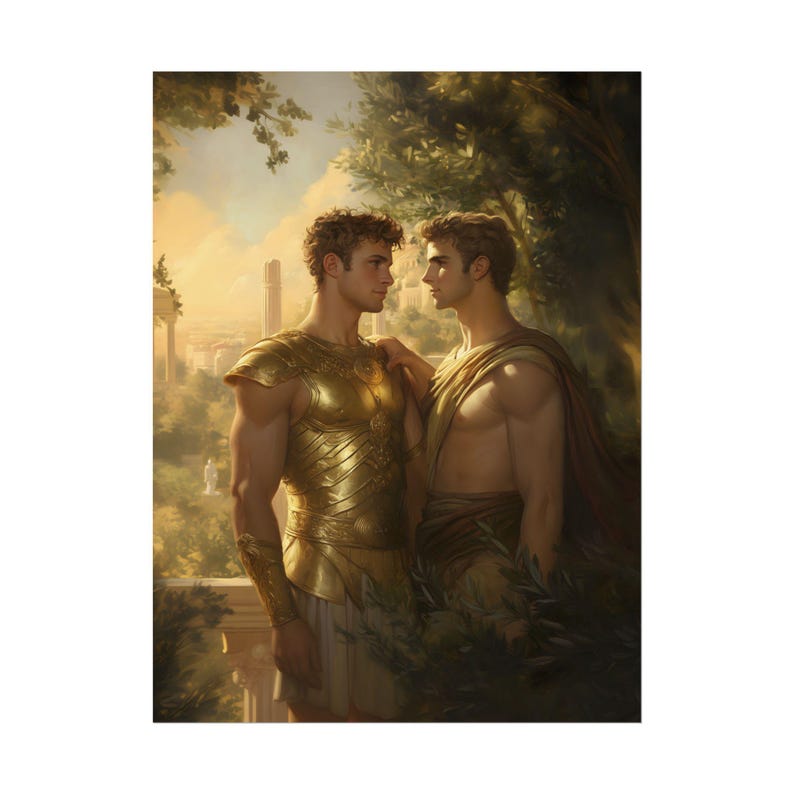 LGBTQ Greek Mythology Art – Hercules and Iolaus Embrace - Heroic Wall ...