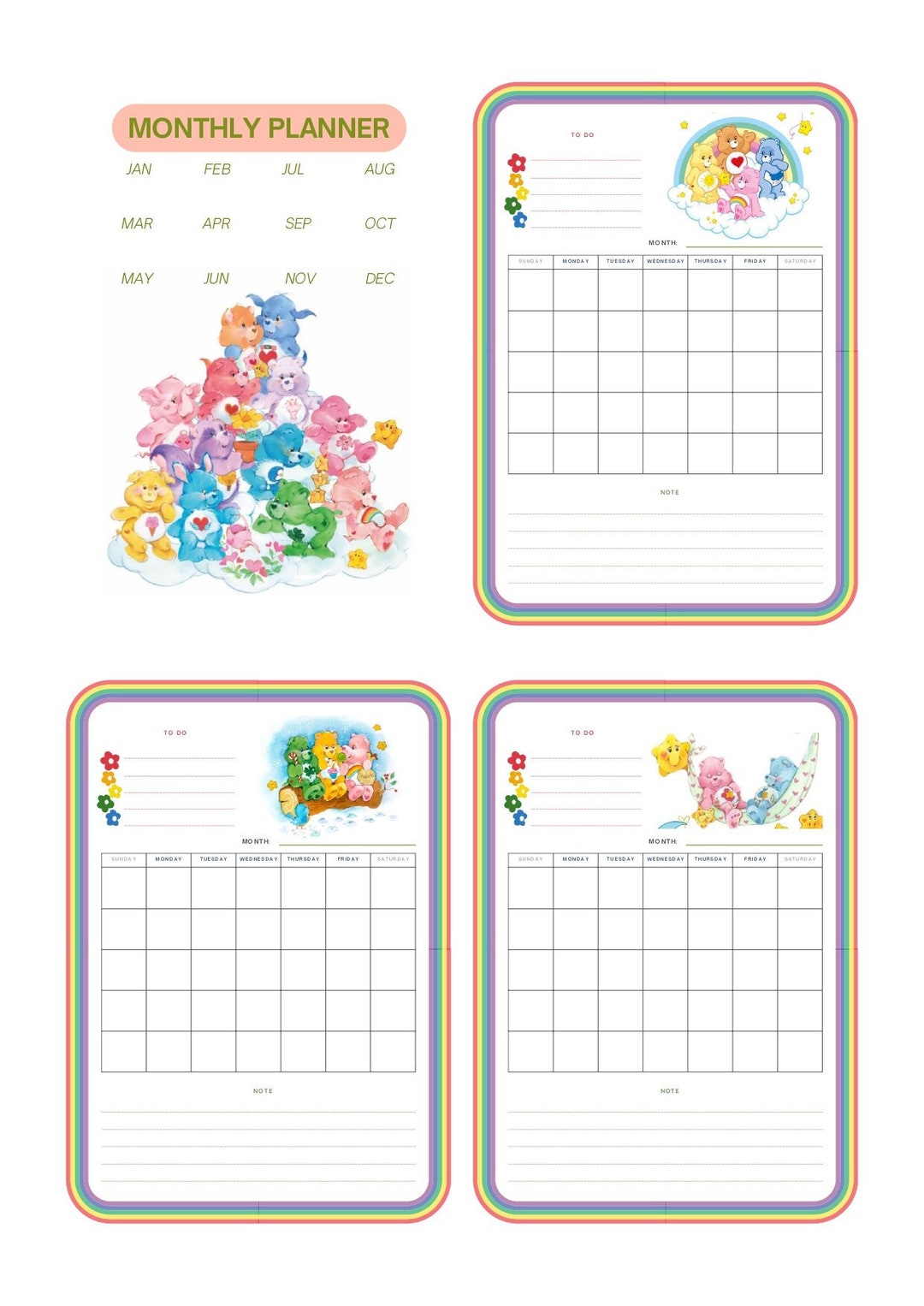Cute and Printable Strawberry OR Bear Planner: Monthly Planner, Diary ...