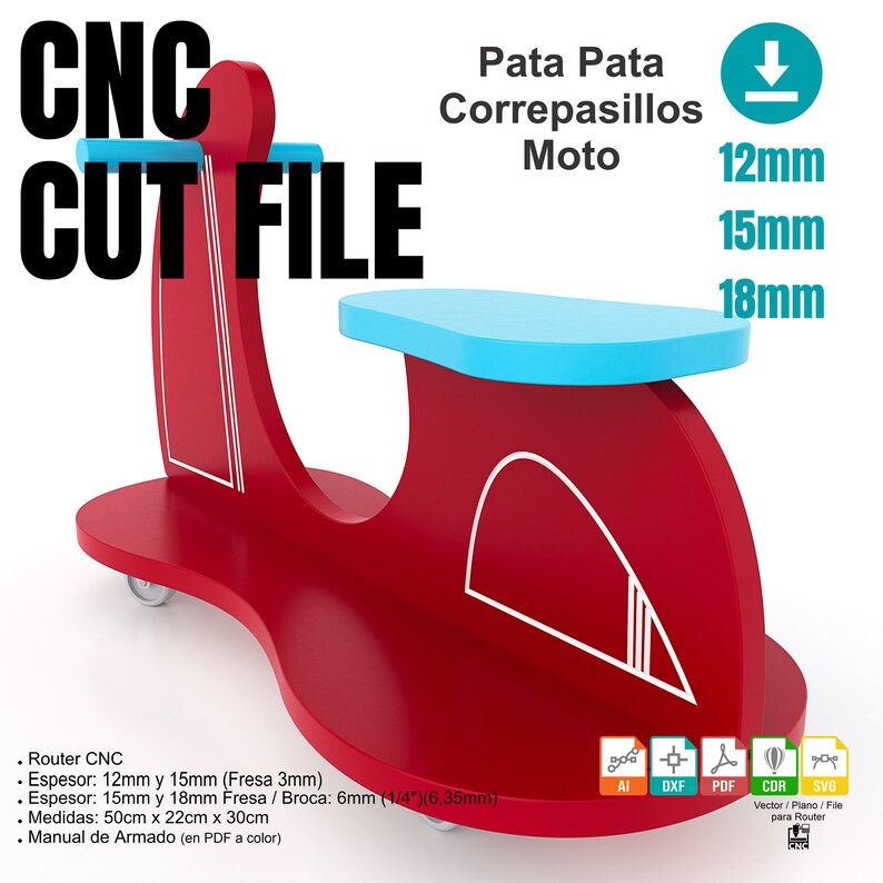 Ride-on, Pata Pata Motorcycle CNC DXF Svgplans and Patterns of Wooden ...