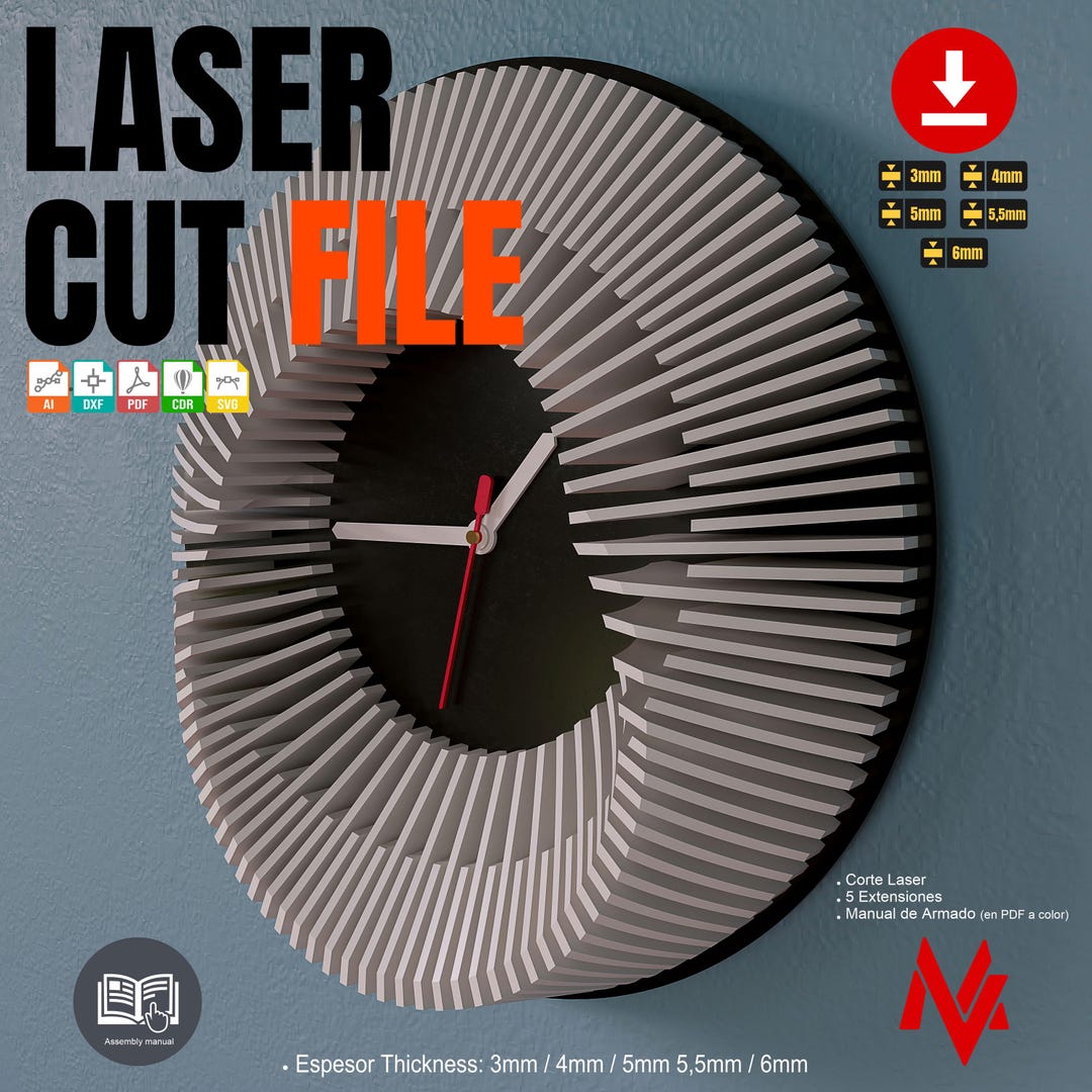 DXF Vector for Laser Cutting Parametric Clock With Unique Radial ...