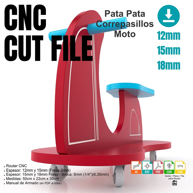 Ride-on, Pata Pata Motorcycle CNC DXF Svgplans and Patterns of Wooden ...