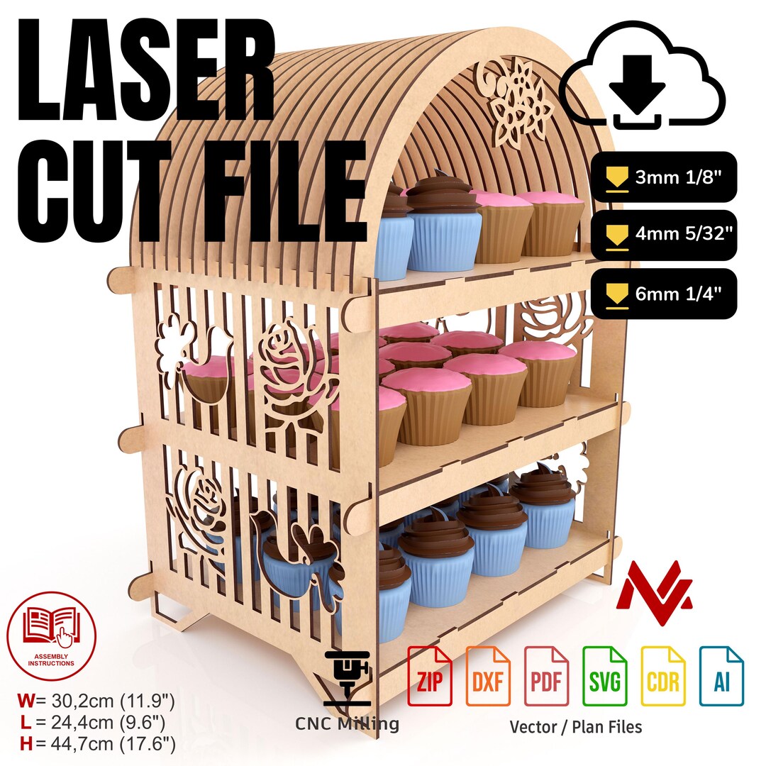 Laser Cut Files - Cupcake Stand - Instant Download, Cupcake Stand Rack ...