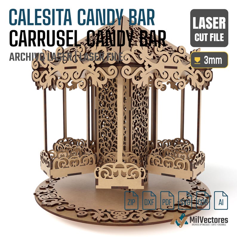 Children's Carousel Candy Bar | DXF Laser Cut MDF | Digital Laser File ...