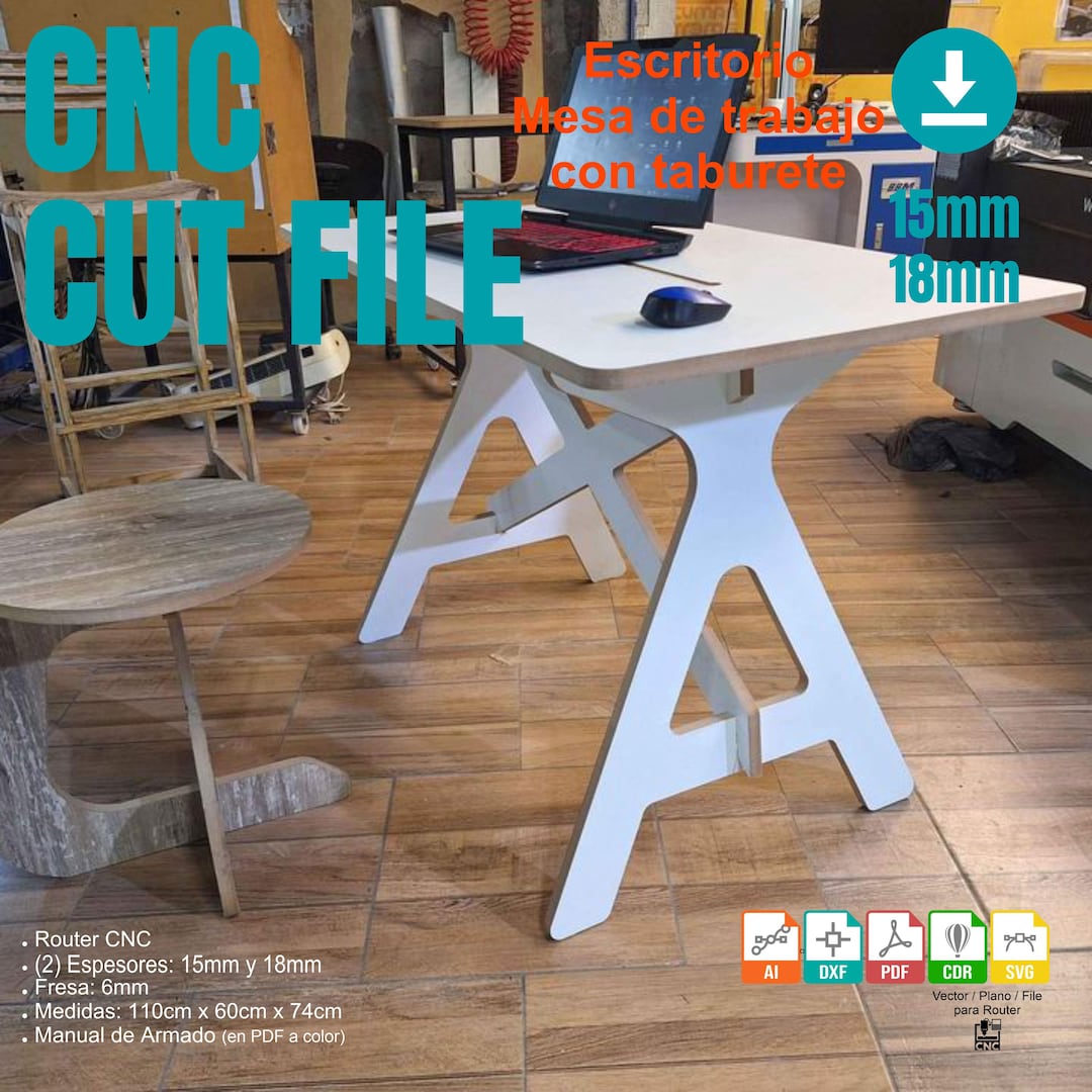 Desk Work Table Plan, Home Office Desk, Minimalist Design, Digital File ...