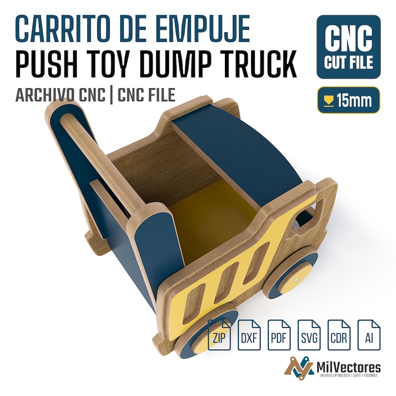Wooden Push Toy Dump Truck Montessori, Wooden Push Cart Dump Truck ...