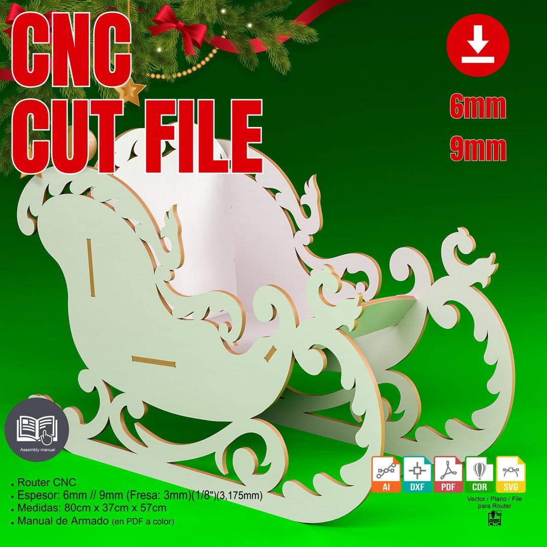 CNC Digital File for Wood / Cnc File Sleigh / Christmas Sleigh / Wooden ...