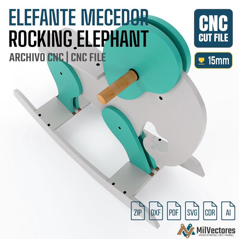 CNC DXF File Wooden Rocking Elephant Toy Wooden Rocking Elephant, Slot ...