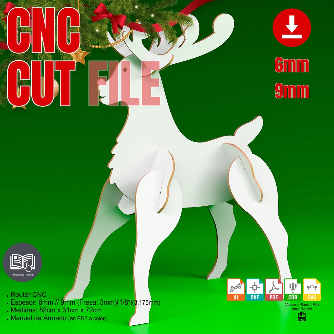 Wooden Deer Files Cnc Router Christmas Decoration Dxf Christmas Deer ...