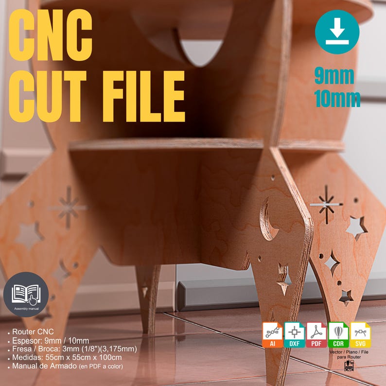 Vector for CNC Router Rocket Shelf Children's Bookcase DXF/SVG File for ...