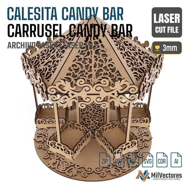 Children's Carousel Candy Bar | DXF Laser Cut MDF | Digital Laser File ...