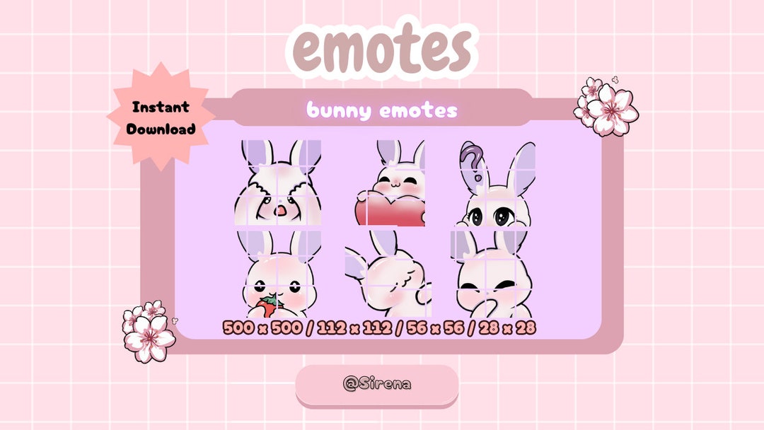 BUNNY EMOTES Set I 6 Twitch Discord Youtube Streaming Cute Kawaii Chibi ...