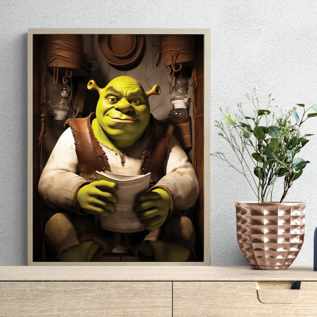 Shrek Poster, Shrek Print, Shrek Wall Art, Shrek on Toilet, Shrek ...