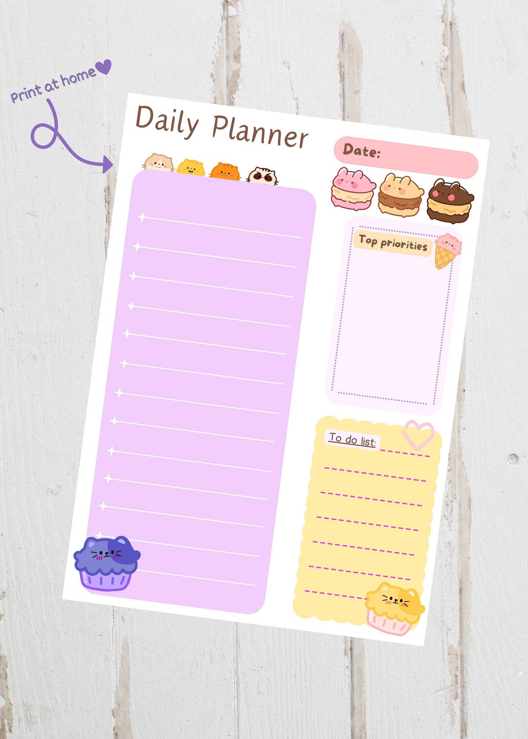 Printable Daily Planner/kawaii Daily Planner/ Pastel Daily Planner ...